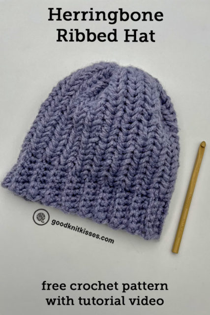 Crochet Herringbone Ribbed Hat in 5 Sizes: Toddler to Adult